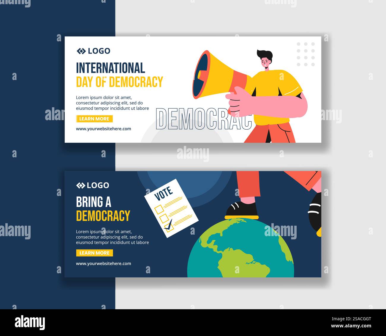 Democracy Day Horizontal Banner Flat Cartoon Hand Drawn Templates ...