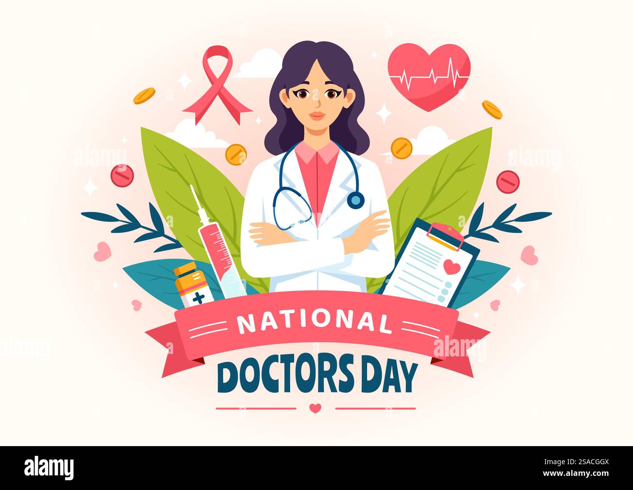 National Doctors Day Vector Illustration with Doctor, Stethoscope and ...