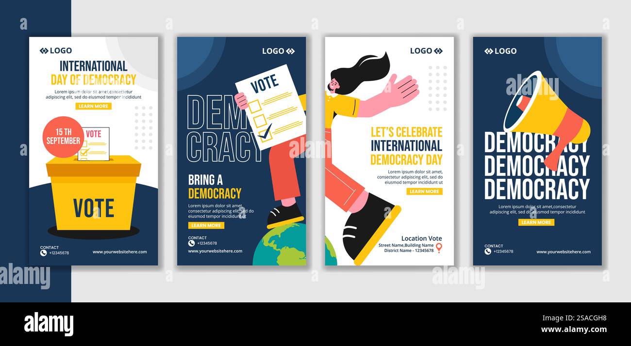 Democracy Day Social Media Stories Flat Cartoon Hand Drawn Templates ...