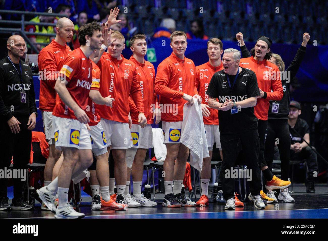 Fornebu 20250129. Denmark cheers during the quarter-final of the World ...