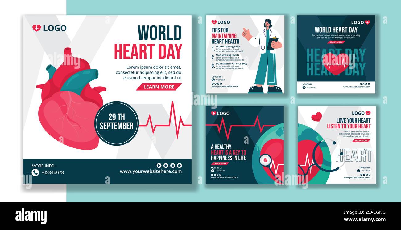 Heart Day Social Media Post Flat Cartoon Hand Drawn Templates ...