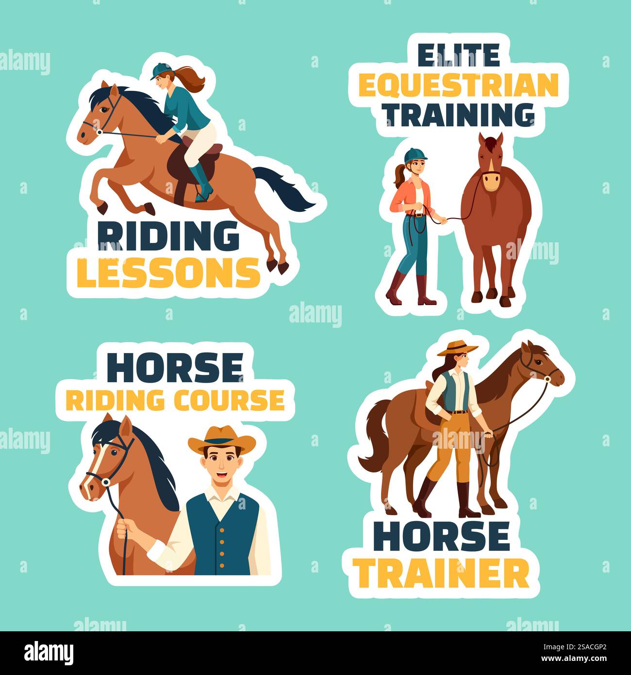 Horse Trainer Label Flat Cartoon Hand Drawn Templates Background ...