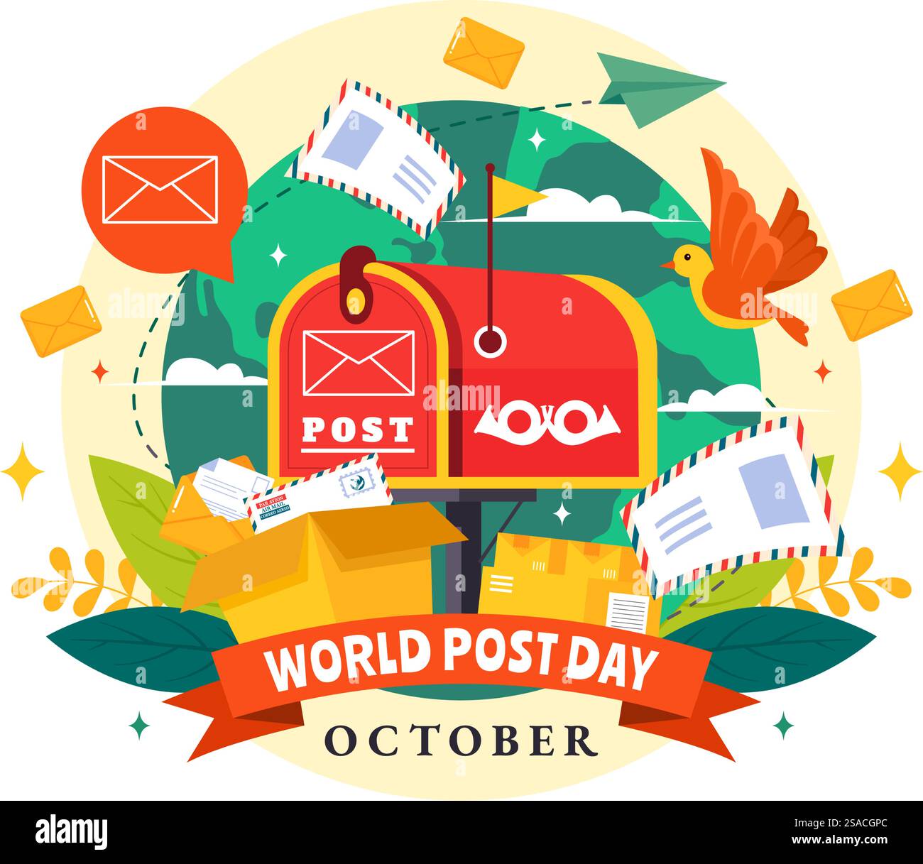 World Post Day Vector Illustration on October 9, Featuring a Red ...