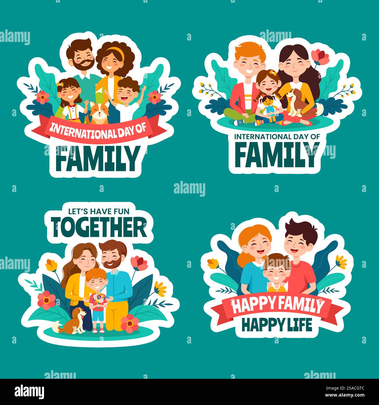 Day of Family Label Flat Cartoon Hand Drawn Templates Background ...