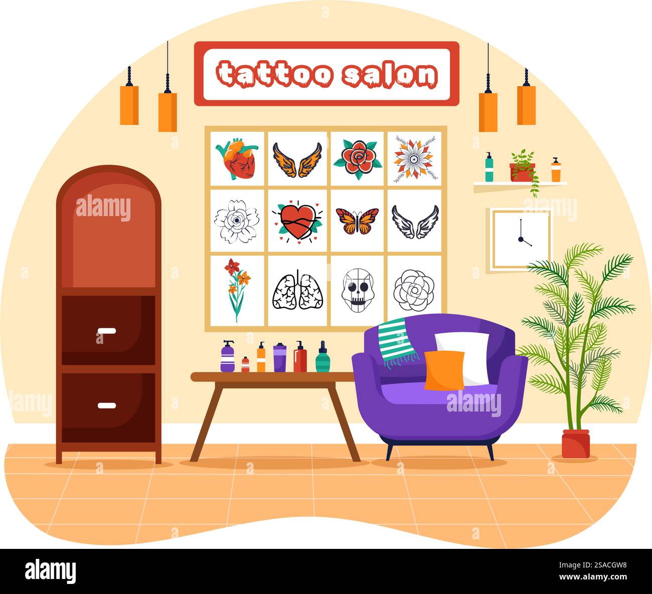 Tattoo Salon Vector Illustration of Tattooist from Designing, Drawing ...