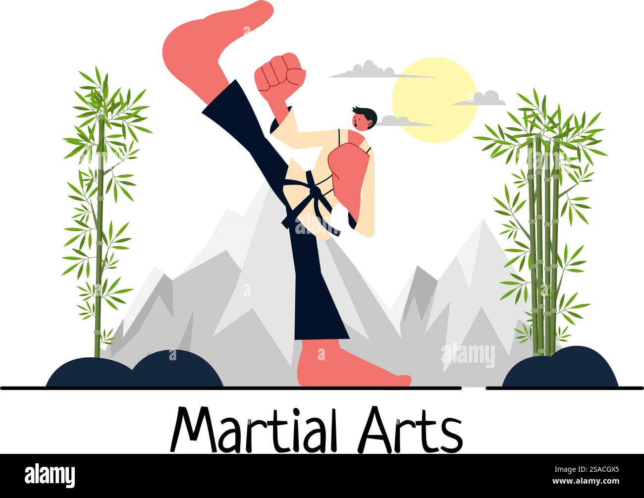 Martial Arts Vector Illustration with an Athlete Doing a High Kick ...
