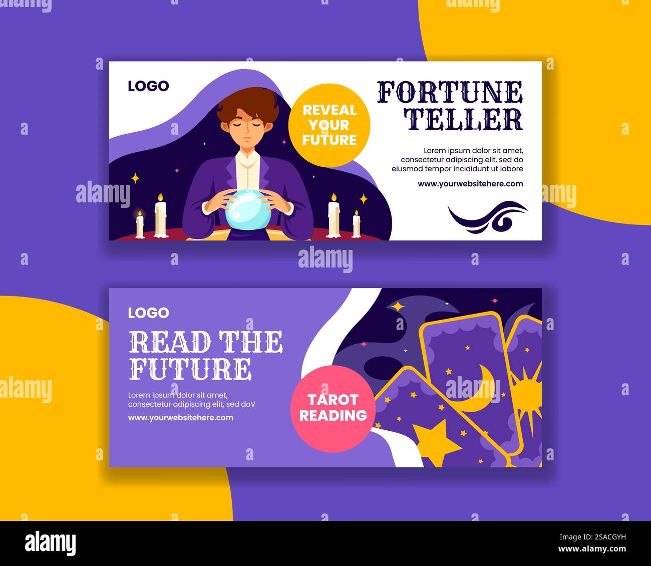 Fortune Teller Horizontal Banner Flat Cartoon Hand Drawn Templates ...