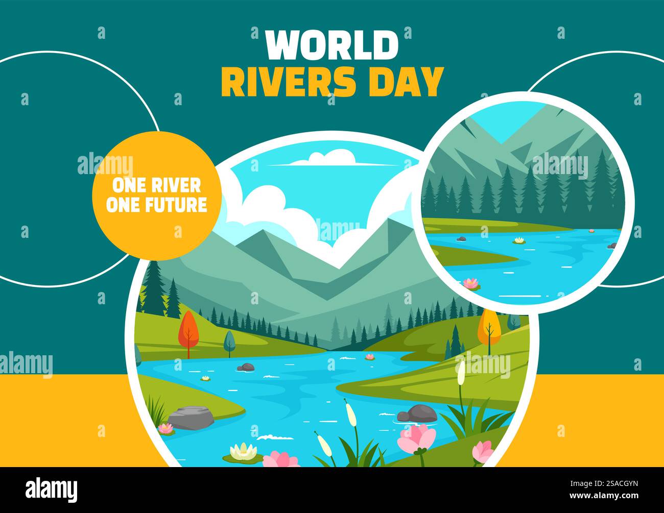 River Day Social Media Background Flat Cartoon Hand Drawn Templates ...
