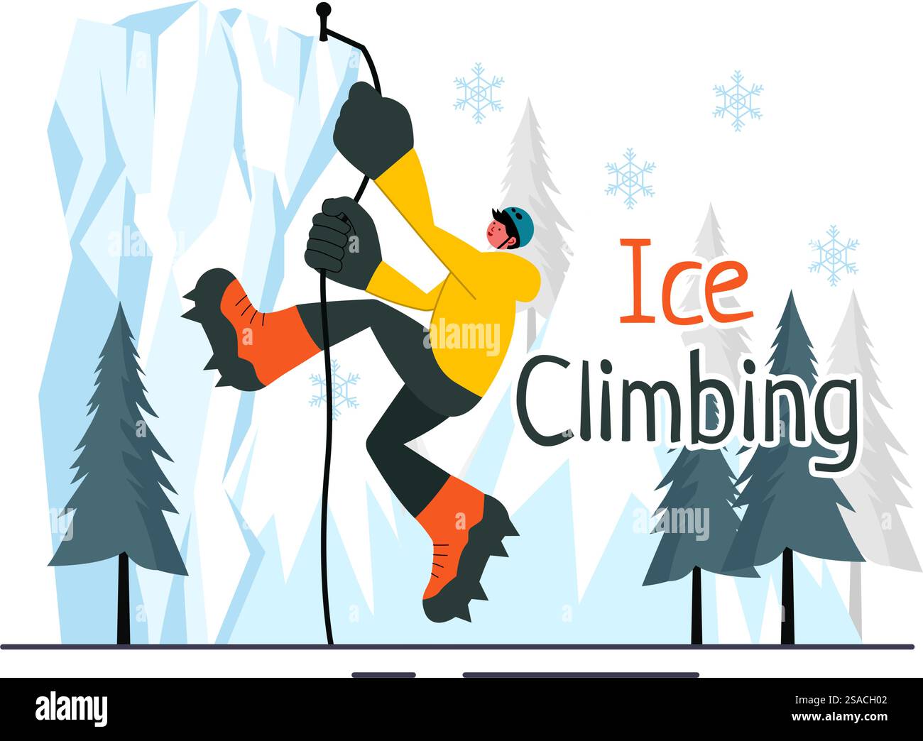 Ice Climbing Vector Illustration featuring a Climber Scaling an Ice ...