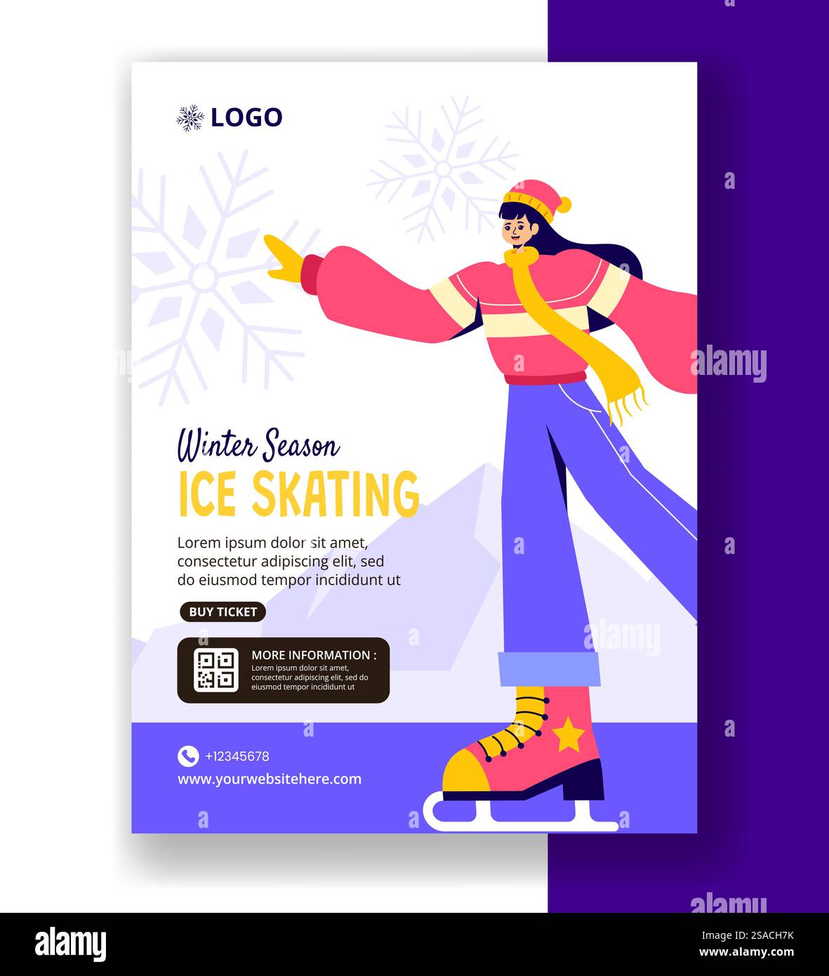 Ice Skating Vertical Poster Flat Cartoon Hand Drawn Templates ...