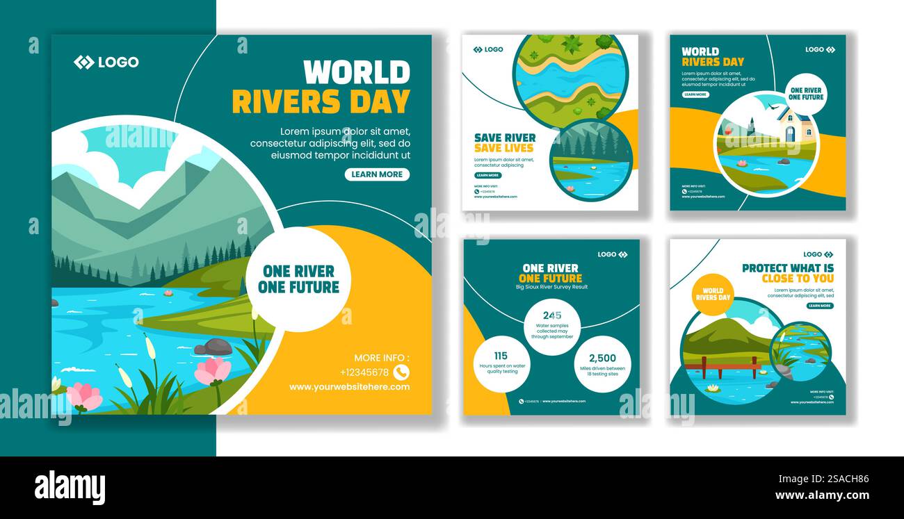 River Day Social Media Post Flat Cartoon Hand Drawn Templates ...