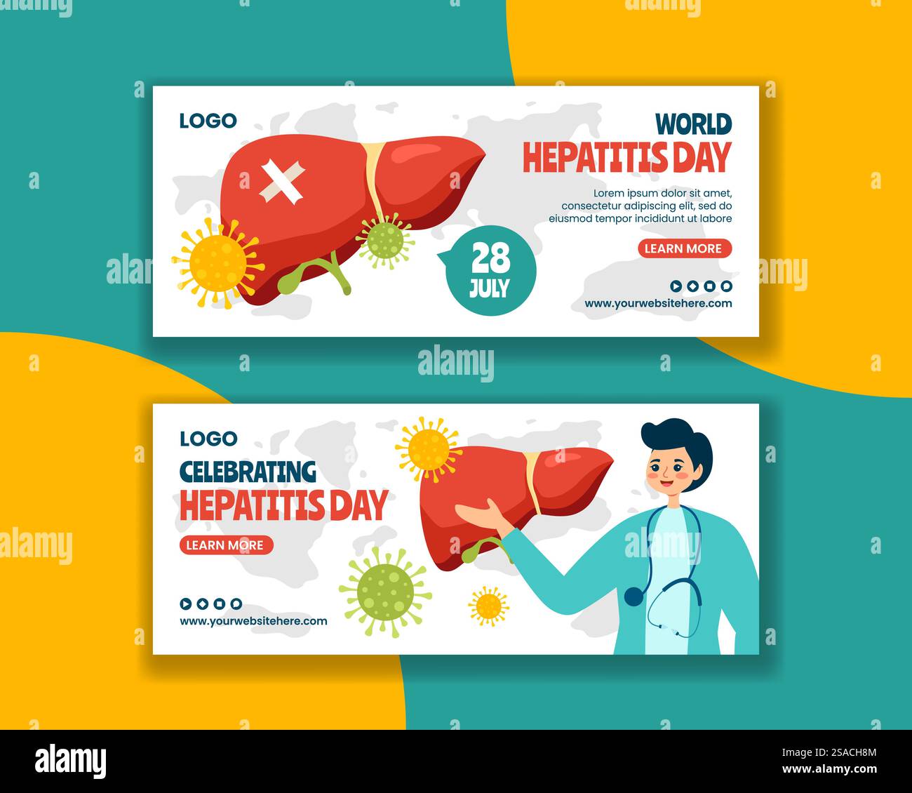Hepatitis Day Horizontal Banner Flat Cartoon Hand Drawn Templates ...