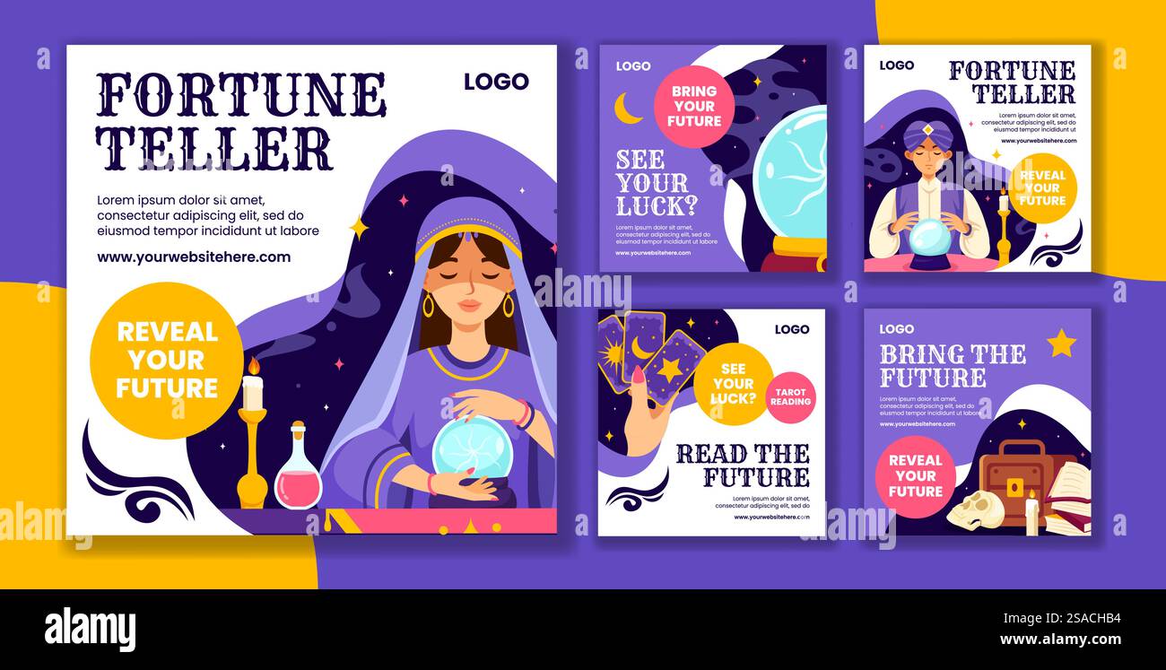 Fortune Teller Social Media Post Flat Cartoon Hand Drawn Templates ...