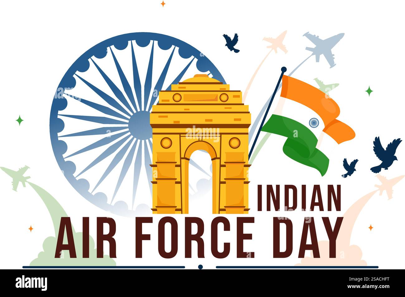 Indian Air Force Day Vector Illustration on 8th October, featuring a ...