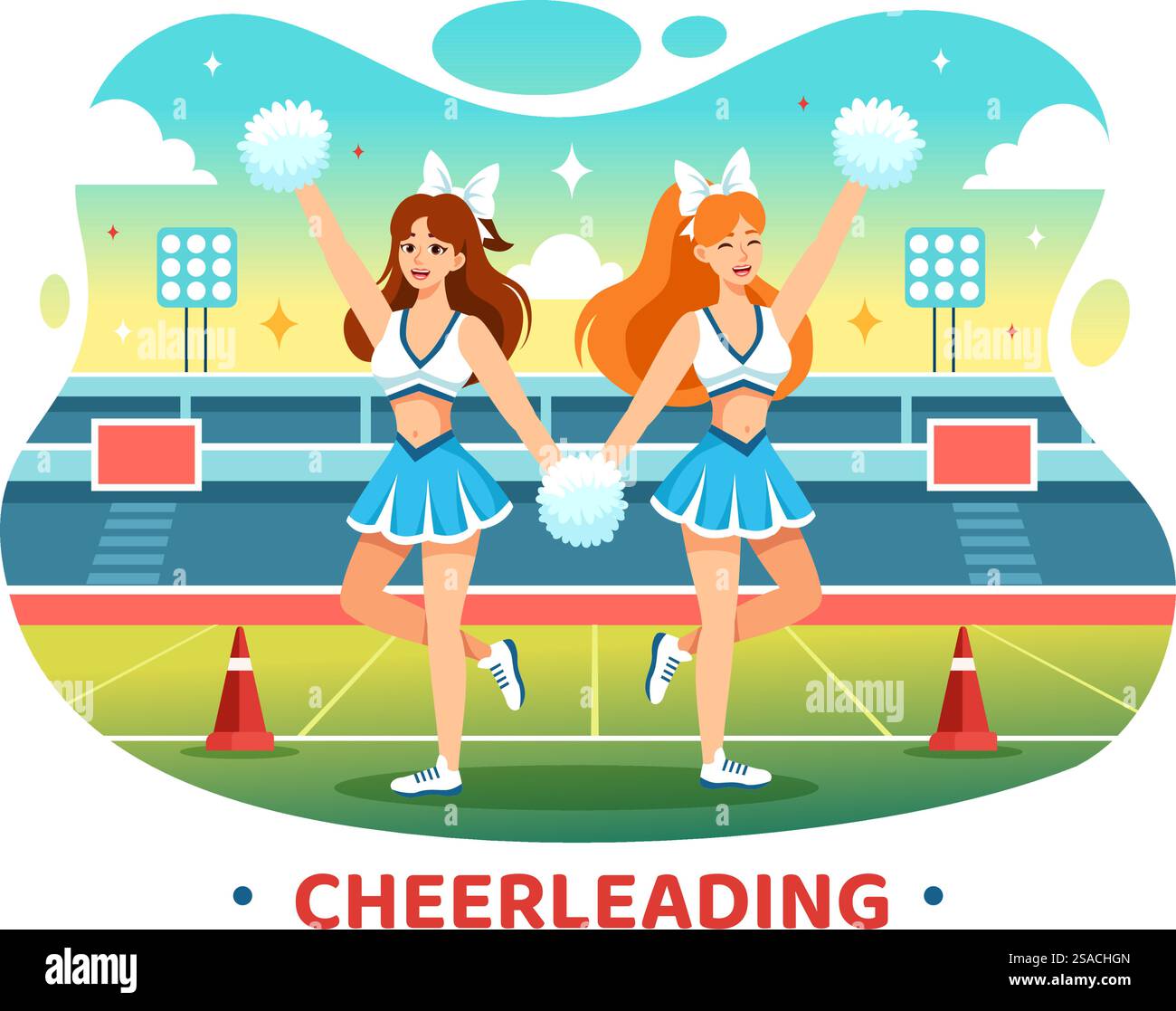 Cheerleader Girl Vector Illustration with Cheerleading Pom Poms of ...