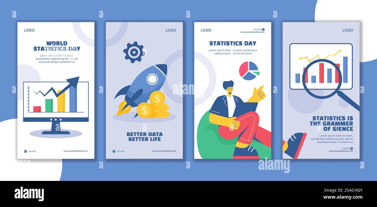 Statistics Day Social Media Stories Flat Cartoon Hand Drawn Templates ...