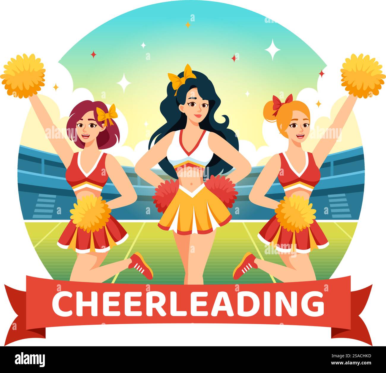 Cheerleader Girl Vector Illustration with Cheerleading Pom Poms of ...