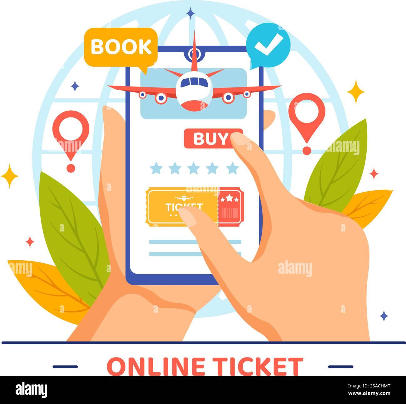 Online Travel Ticket Vector Illustration Through transportation and ...