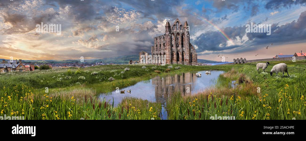 Picturesque ruins of Whitby Abbey, North Yorkshire, England. Whitby ...