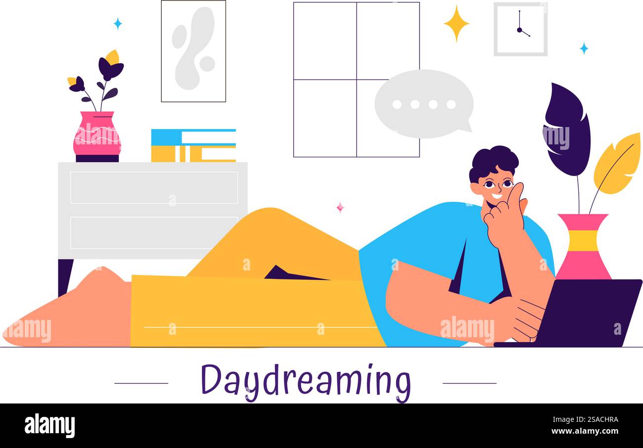 Vector Illustration of People Daydreaming, Imagining, and Fantasizing ...