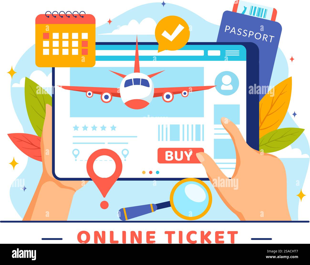 Online Travel Ticket Vector Illustration Through transportation and ...