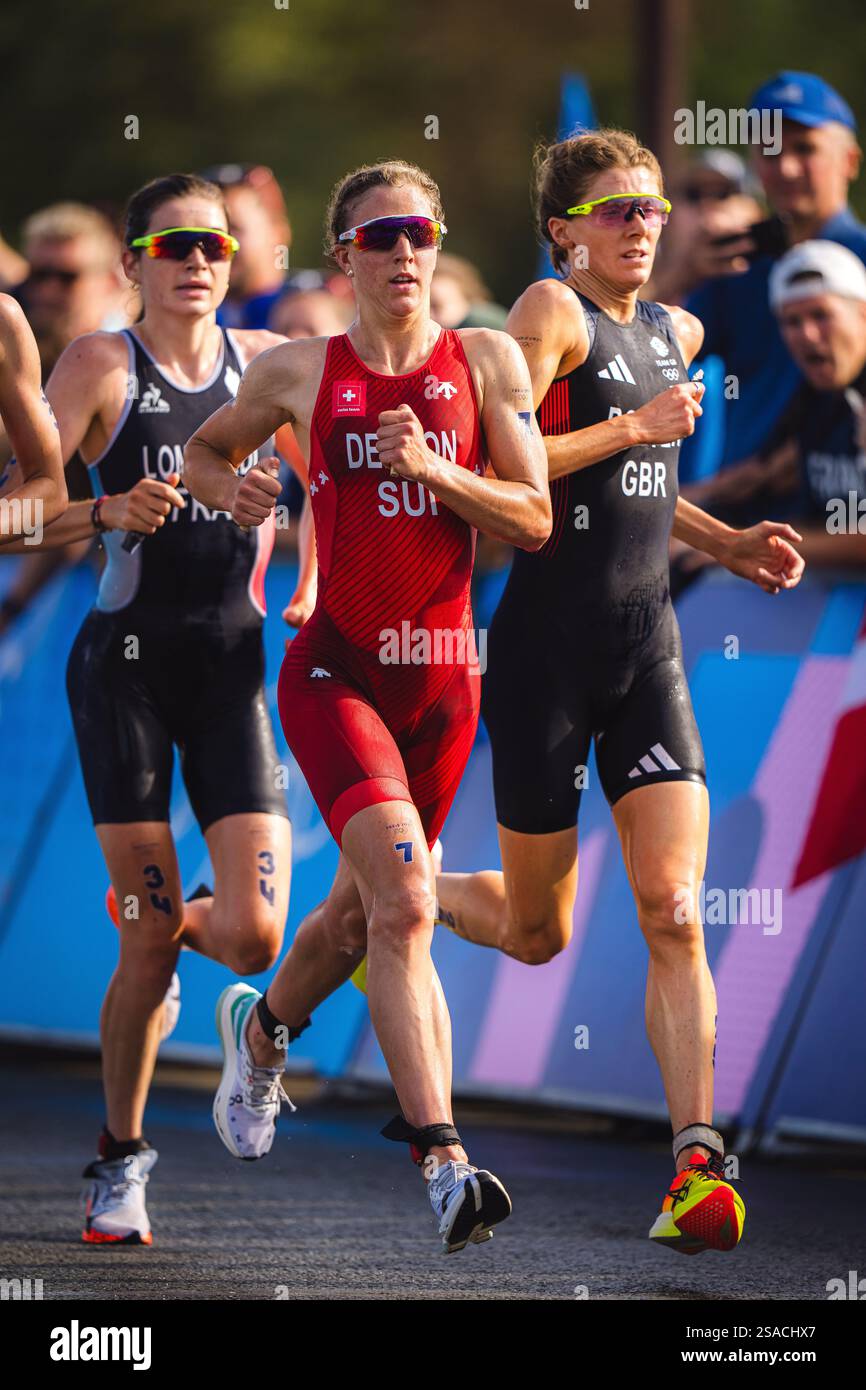 Julie Derron participating in the triathlon at the Paris 2024 Olympic ...
