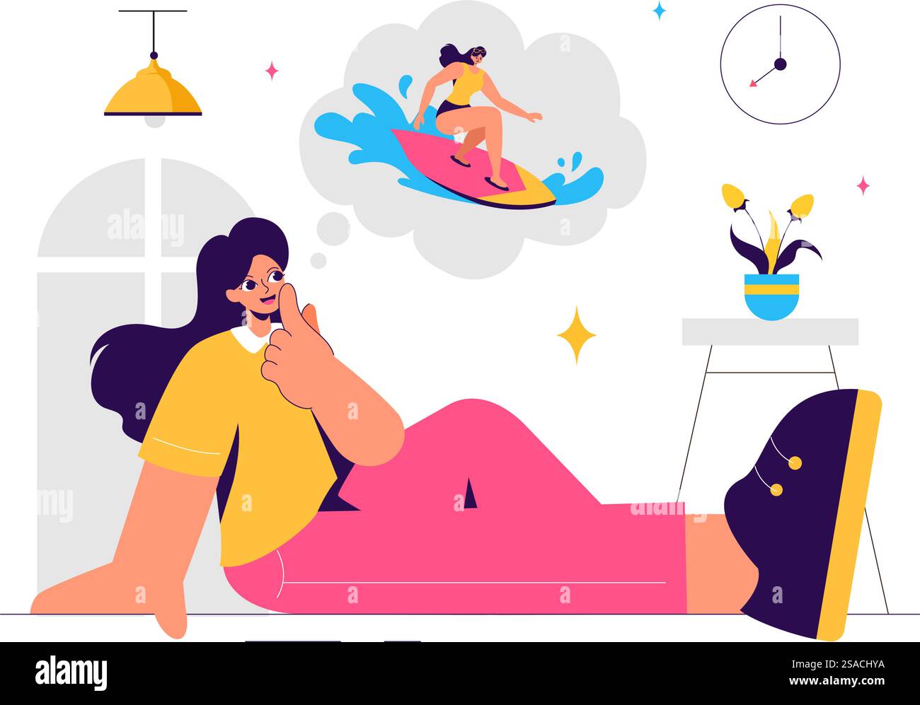 Vector Illustration of People Daydreaming, Imagining, and Fantasizing ...