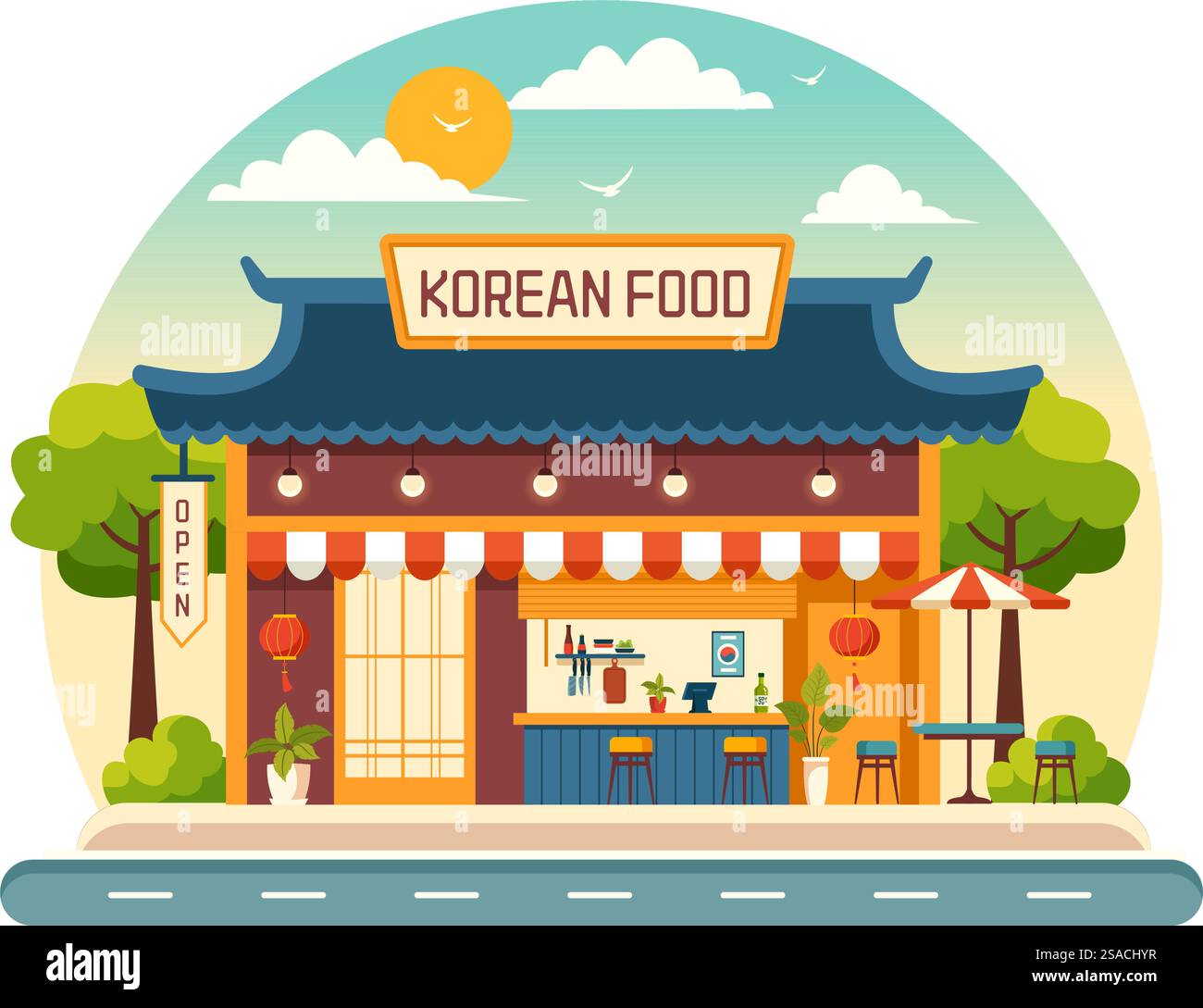 Korean Food Vector Illustration featuring a Set Menu of Various ...