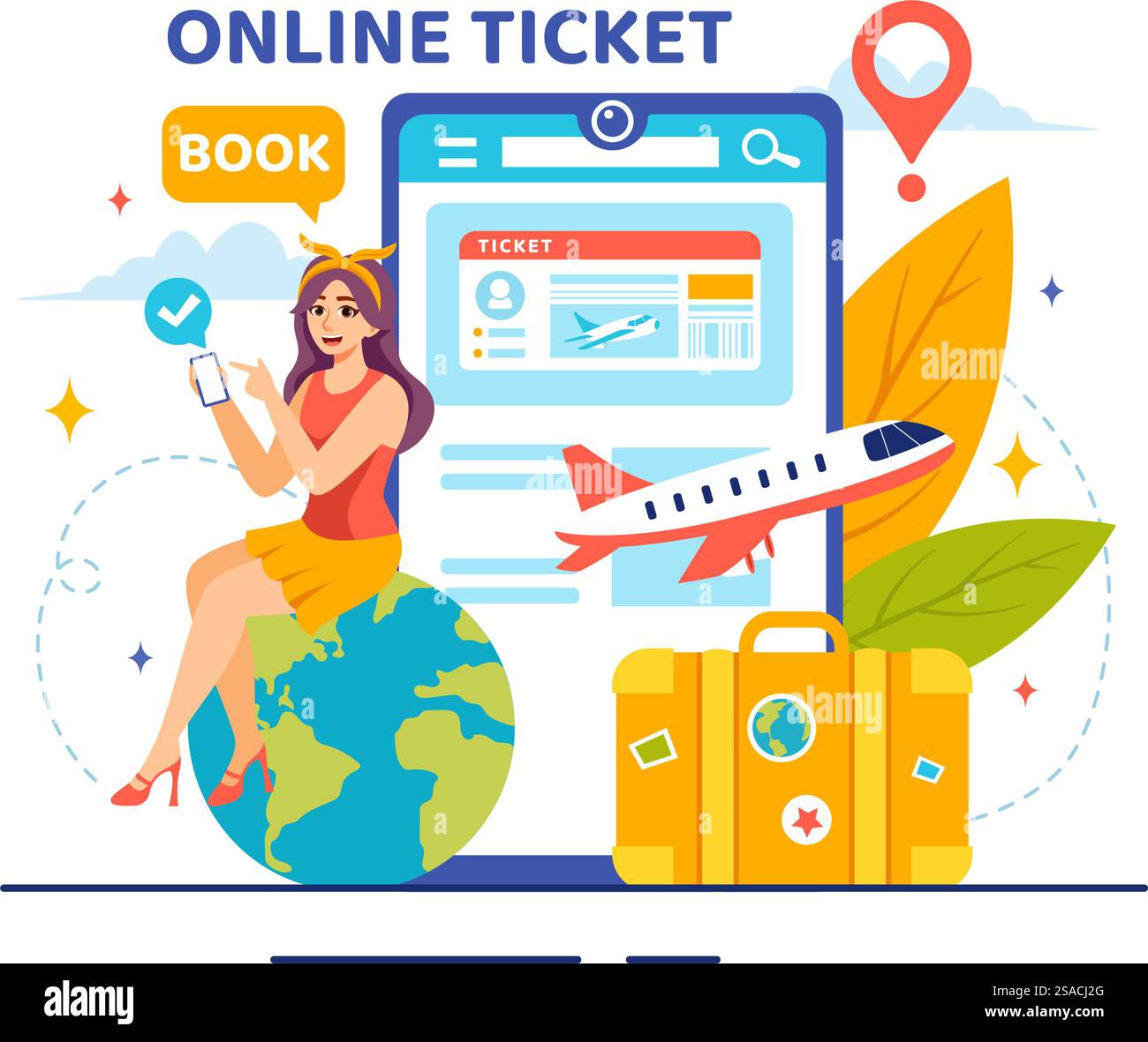 Online Travel Ticket Vector Illustration Through transportation and ...