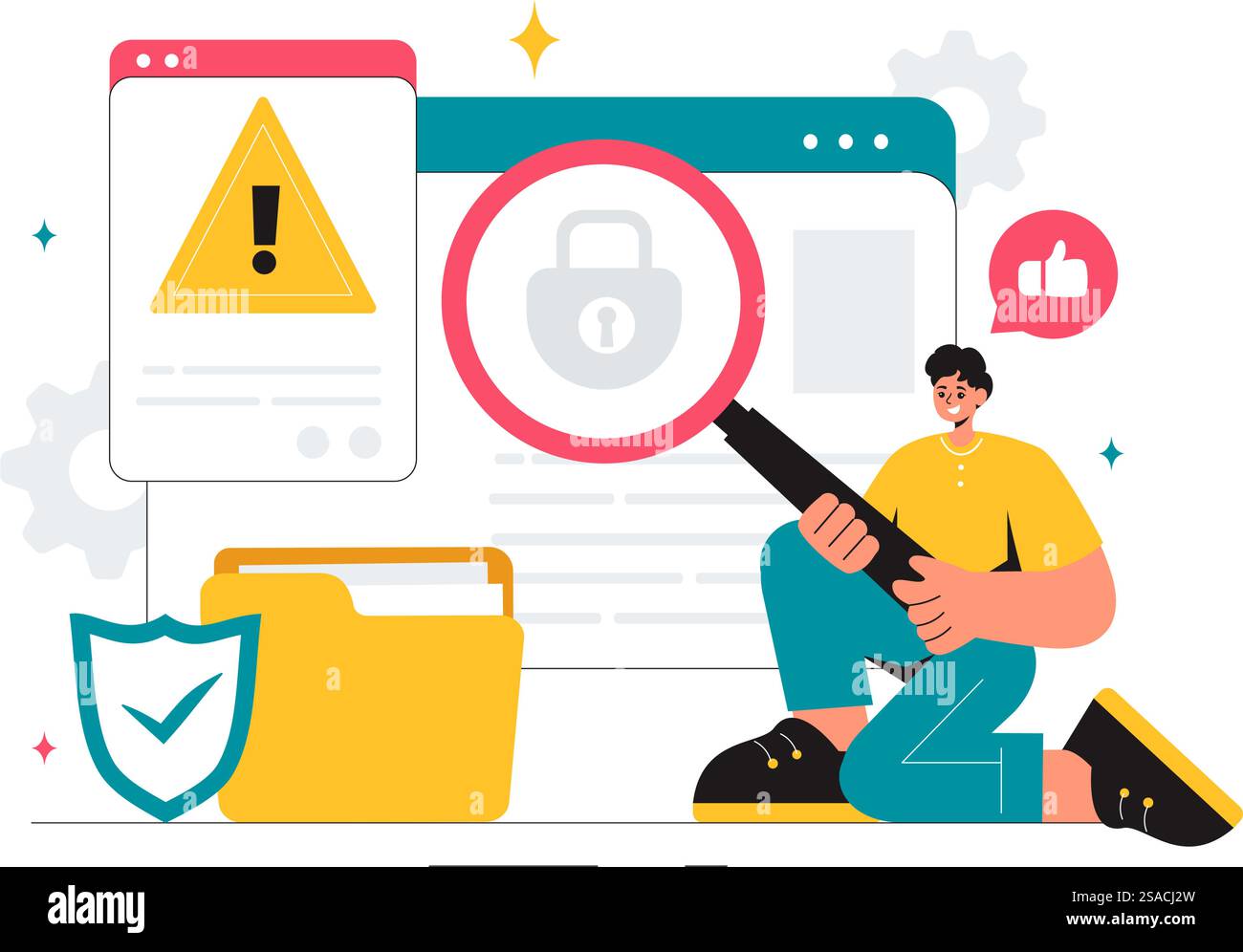 Vulnerability and Threat Management Solutions Vector Illustration featuring Data Breach Security ...