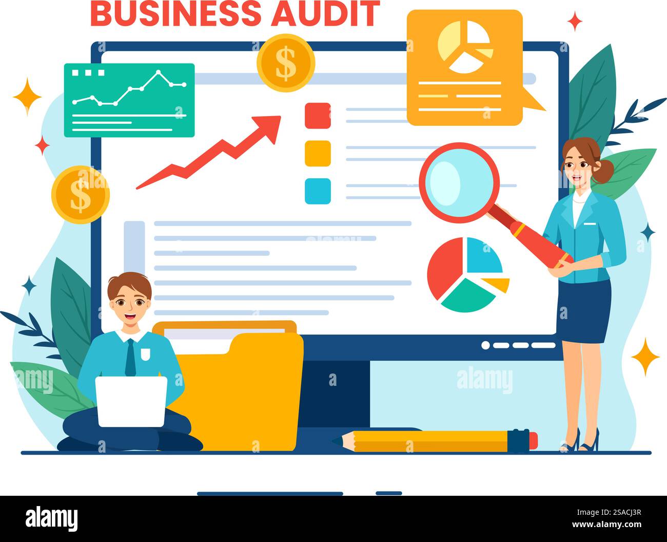 Business Audit Documents Vector Illustration with Charts, Accounting ...