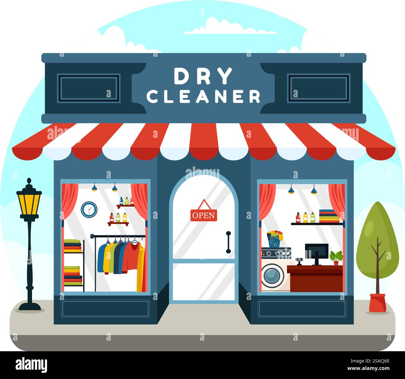 Dry Cleaning Store Service Vector Illustration with Washing Machines ...