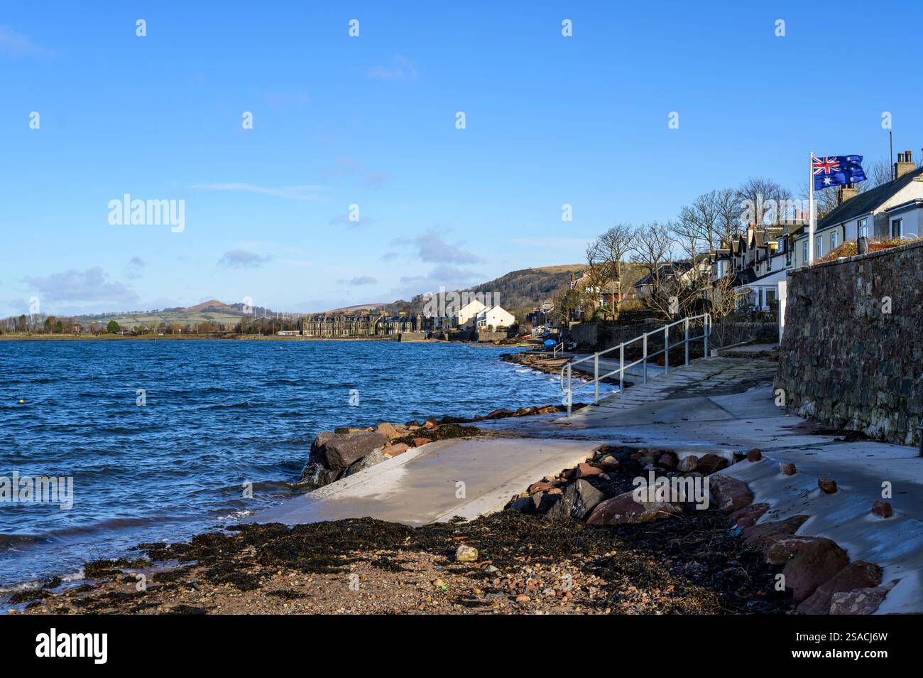 View looking north on the Ayrshire Coastal Path with an Australia Flag ...