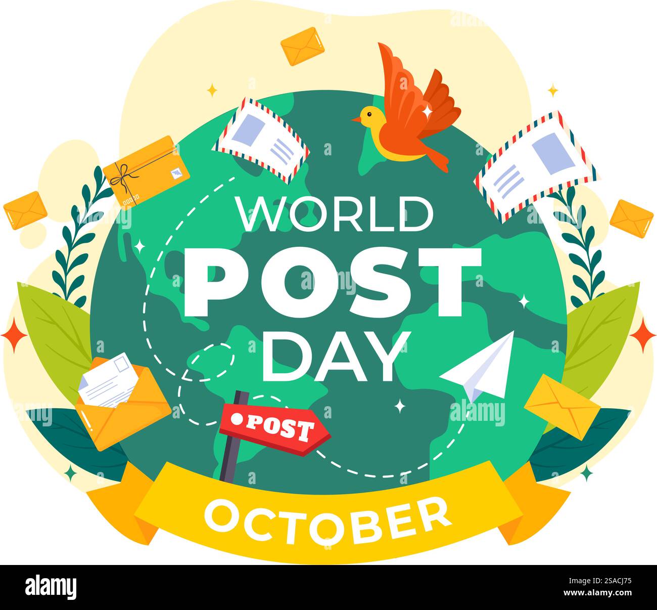 World Post Day Vector Illustration on October 9, Featuring a Red ...