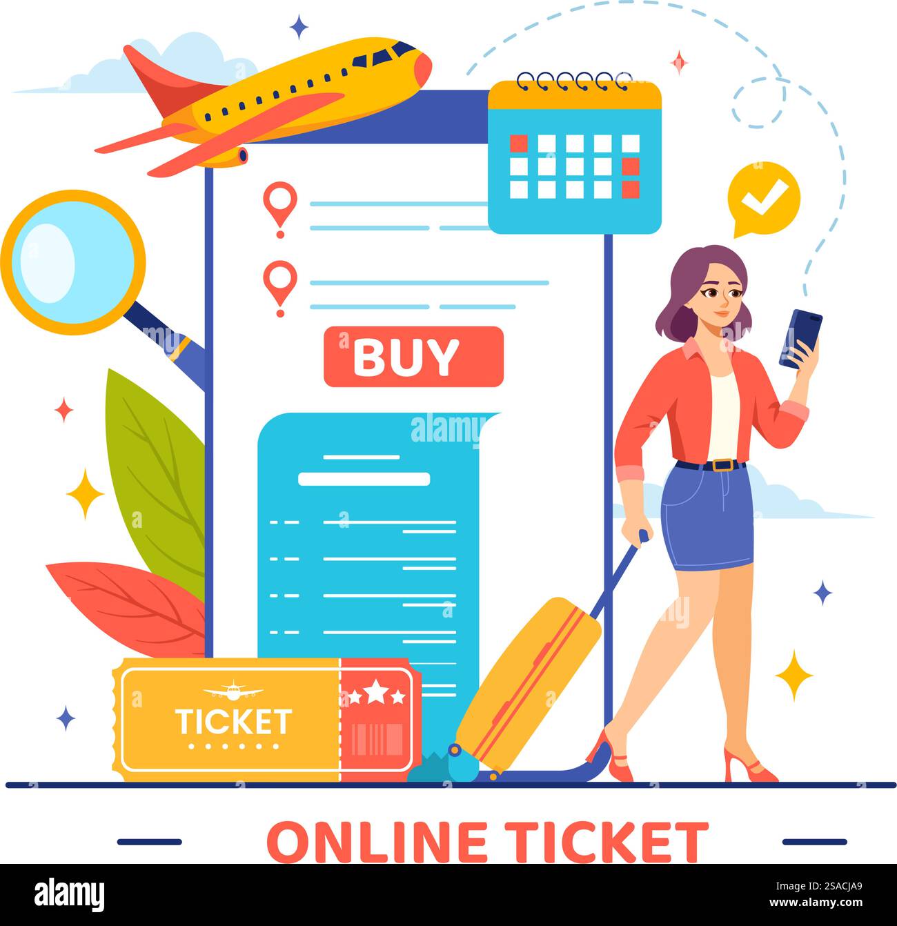 Online Travel Ticket Vector Illustration Through transportation and ...