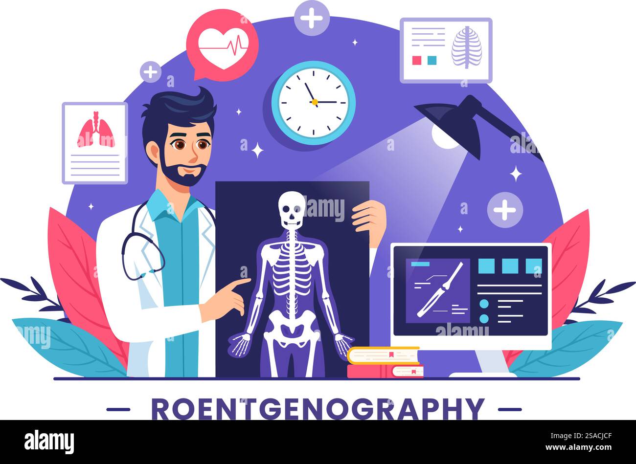 Roentgenography Vector Illustration with Fluorography Body Checkup ...