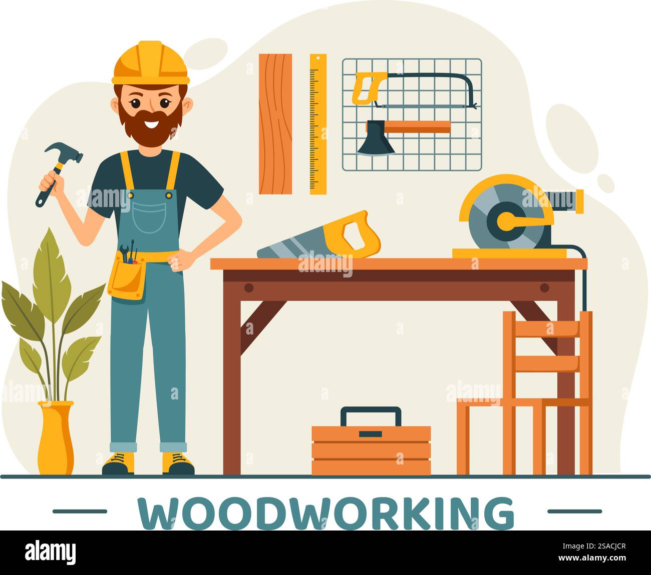 Woodworking Vector Illustration featuring Modern Craftsmen and Workers ...