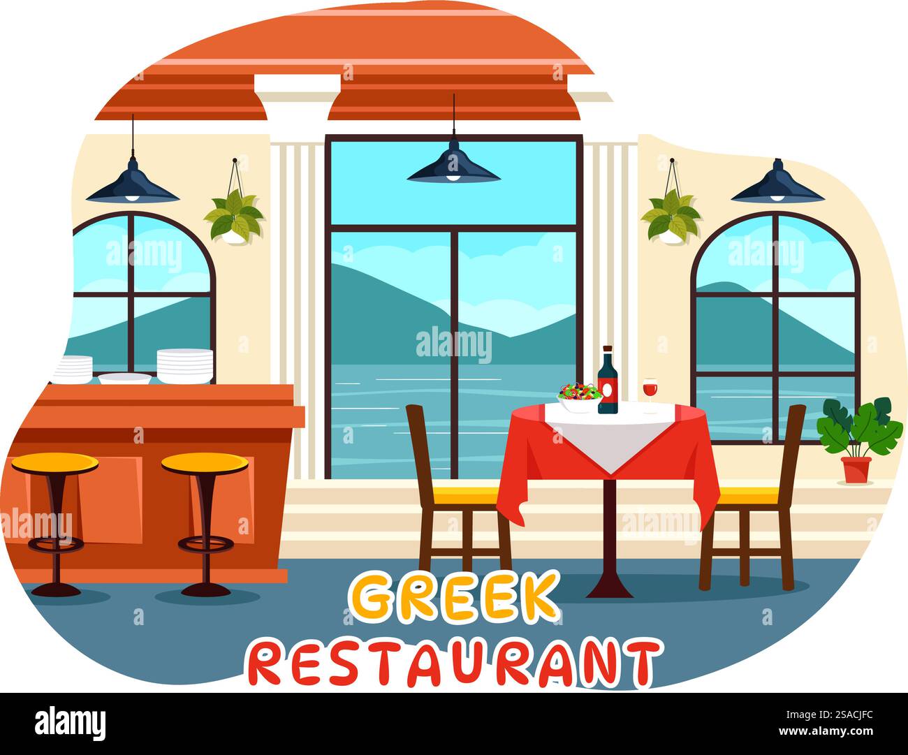 Greek Cuisine Restaurant Vector Illustration with Set Menu Delicious ...
