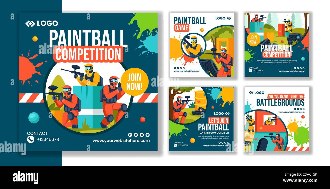 Paintball Game Social Media Post Flat Cartoon Hand Drawn Templates ...