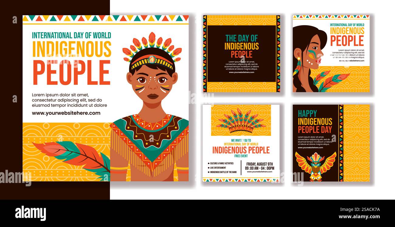 Indigenous People Day Social Media Post Flat Cartoon Hand Drawn ...