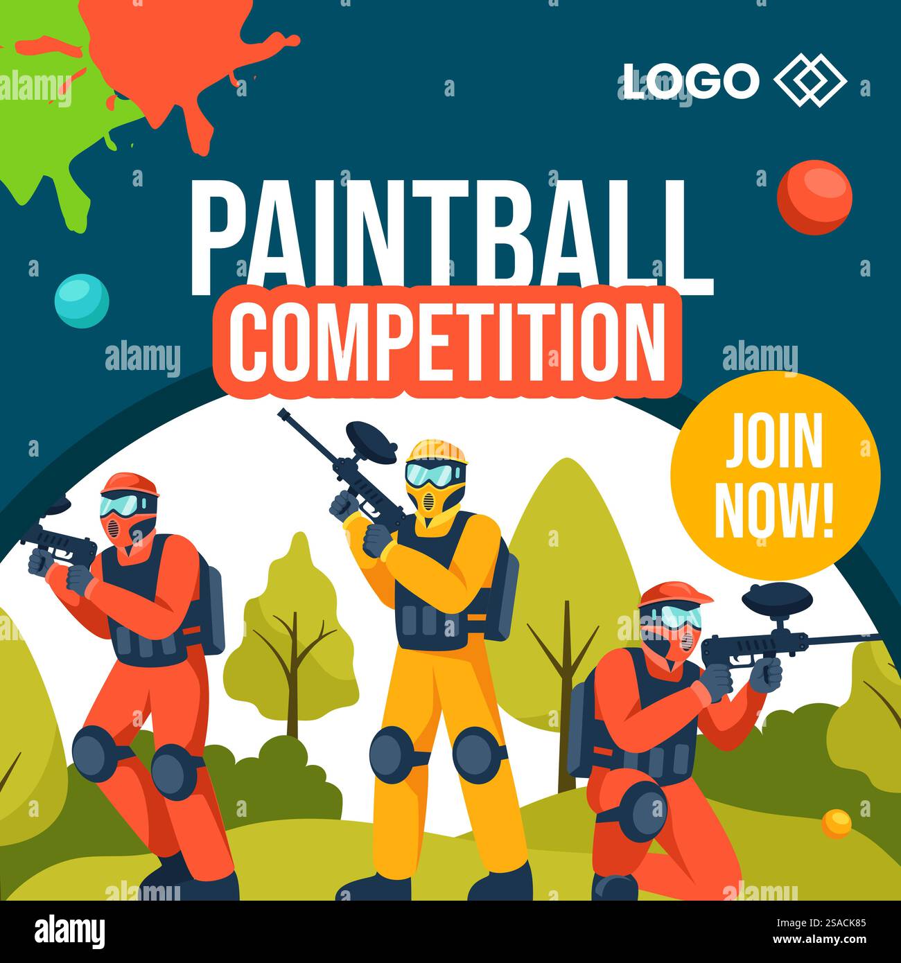 Paintball Game Social Media Illustration Flat Cartoon Hand Drawn ...
