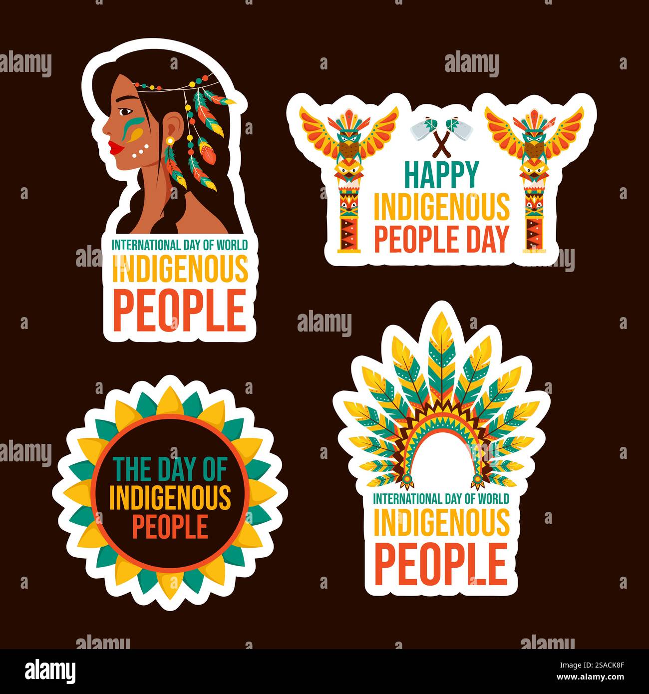 Indigenous People Day Label Flat Cartoon Hand Drawn Templates ...