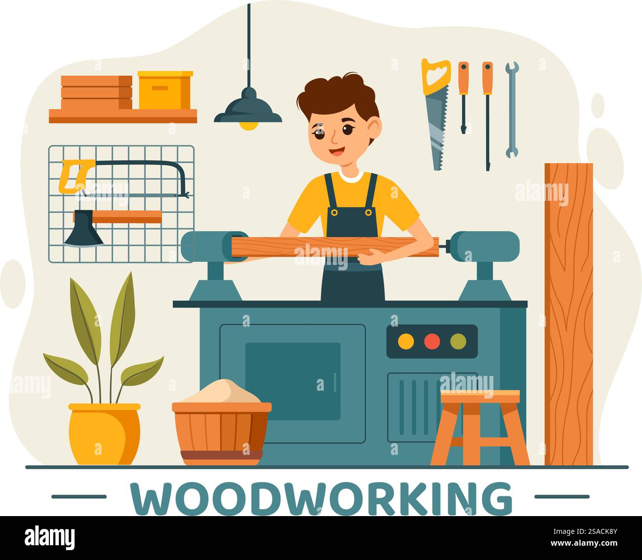 Woodworking Vector Illustration featuring Modern Craftsmen and Workers ...