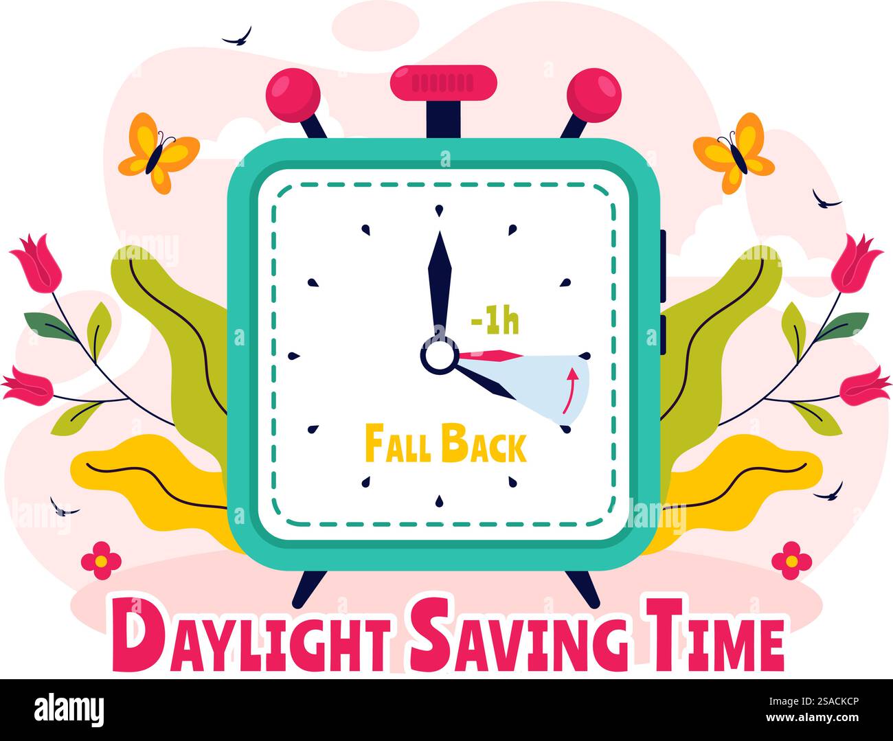 Daylight Saving Time Vector Illustration with Alarm Clock and Calendar ...