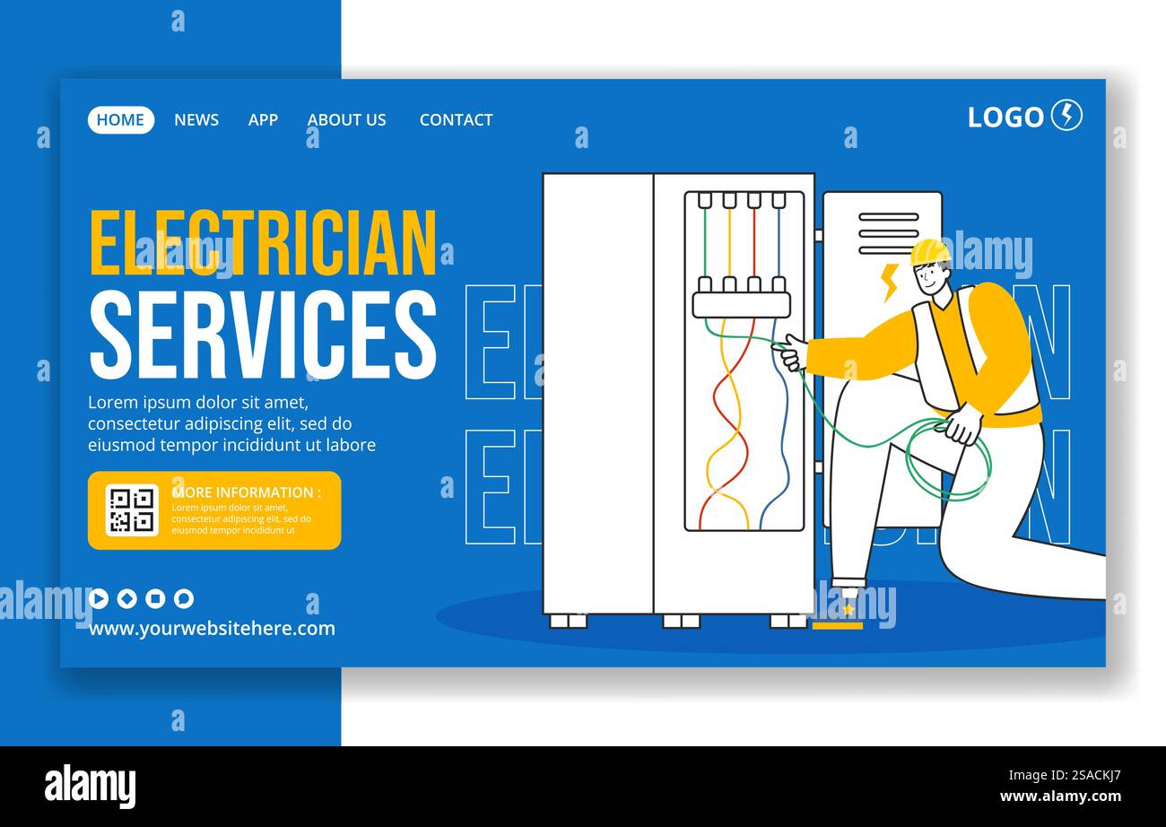Electrician Services Social Media Landing Page Cartoon Hand Drawn ...