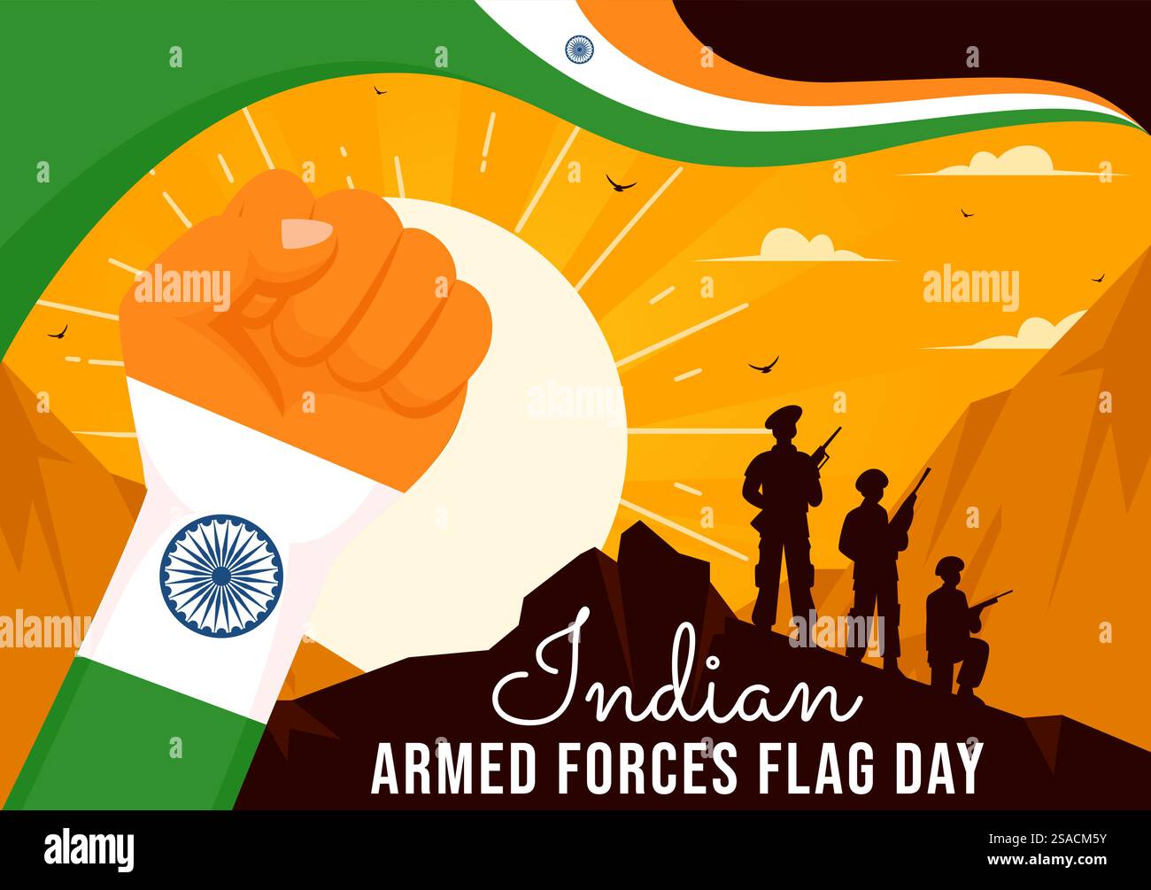 Indian Armed Forces Flag Day Vector Illustration featuring the Indian Army and Waving Flags in a ...