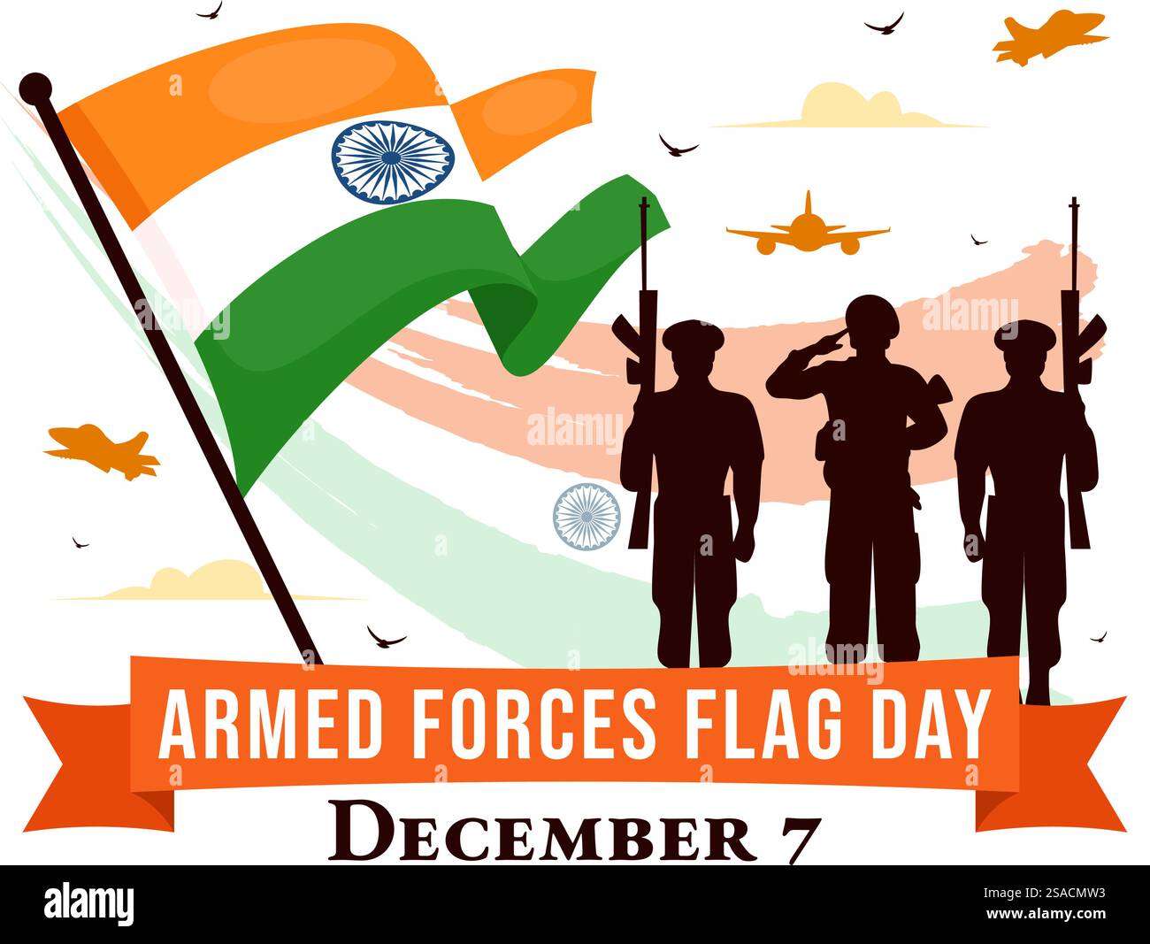 Indian Armed Forces Flag Day Vector Illustration featuring the Indian Army and Waving Flags in a ...