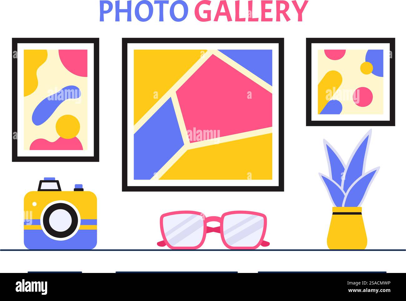 Photo Gallery Vector Illustration featuring Museum Visitors Viewing an ...