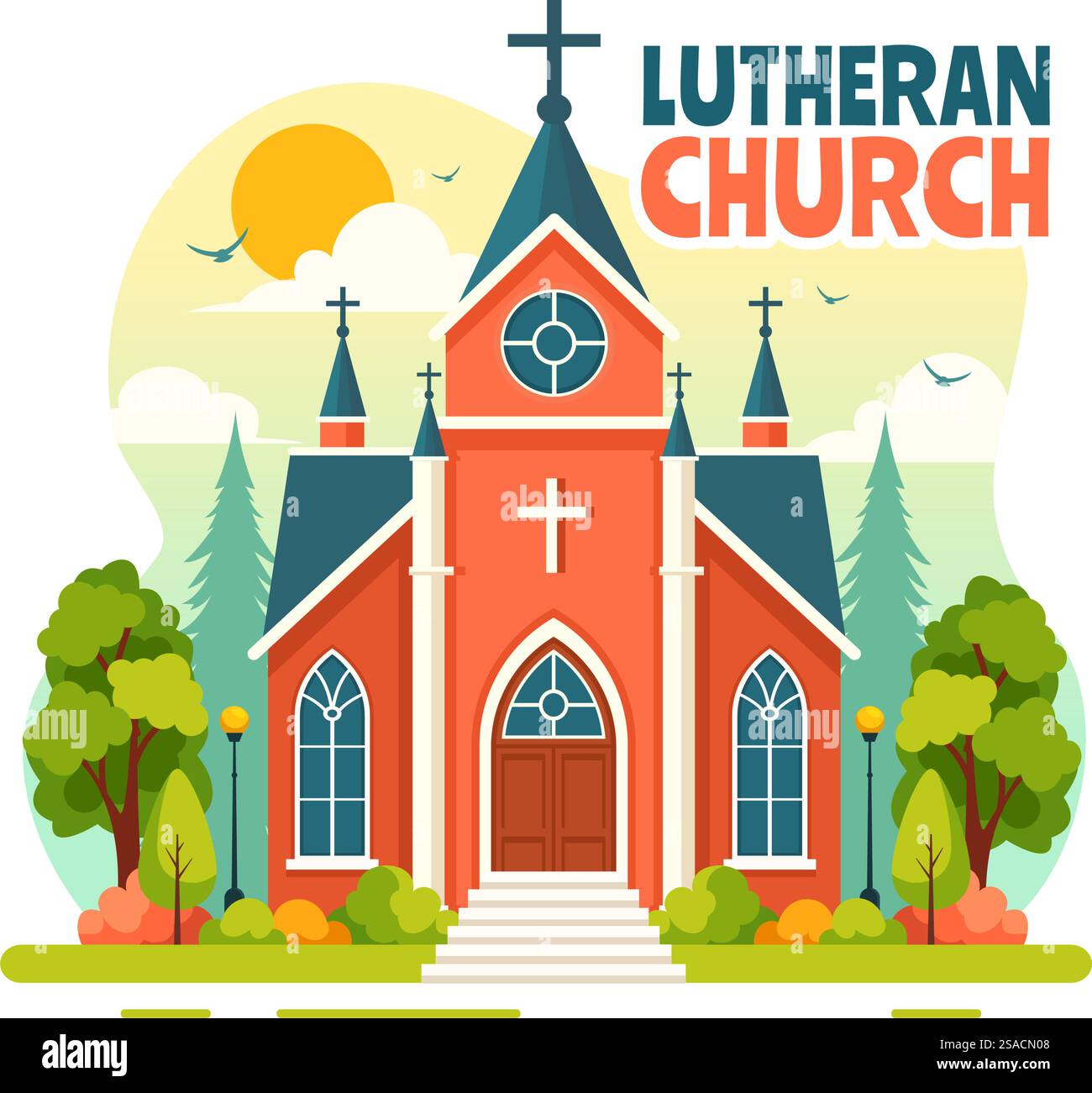 Lutheran Church Vector Illustration featuring a Cathedral Temple ...