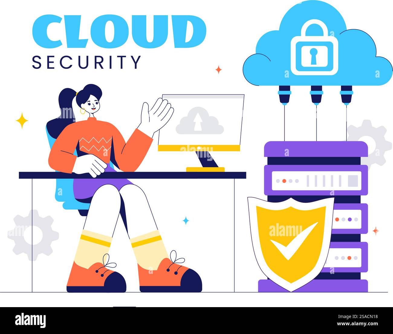 Digital Cloud Security Vector Illustration of Safety and Data Protection for Network, Internet ...